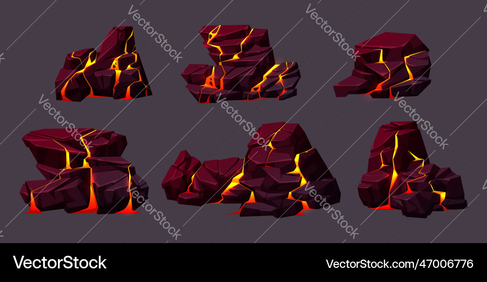 Volcano rocks texture with lava in cracks Vector Image