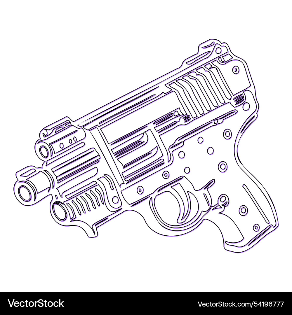 Gun alien outline sketch purple Royalty Free Vector Image