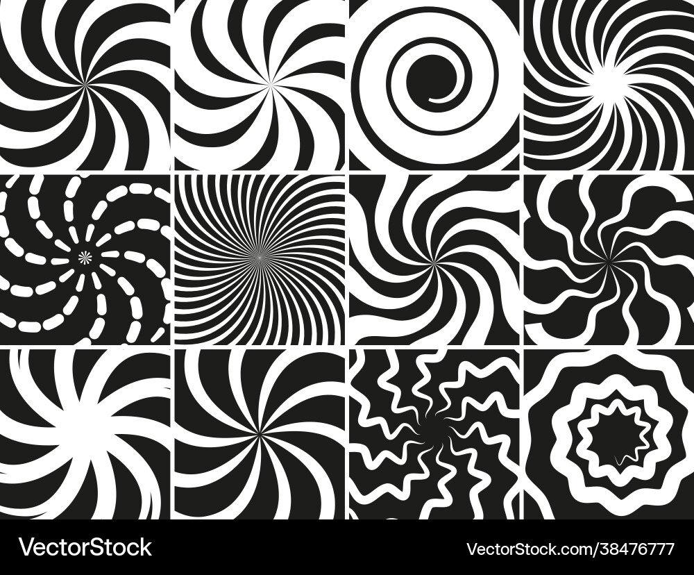 Hypnotic shapes collection radial black white Vector Image