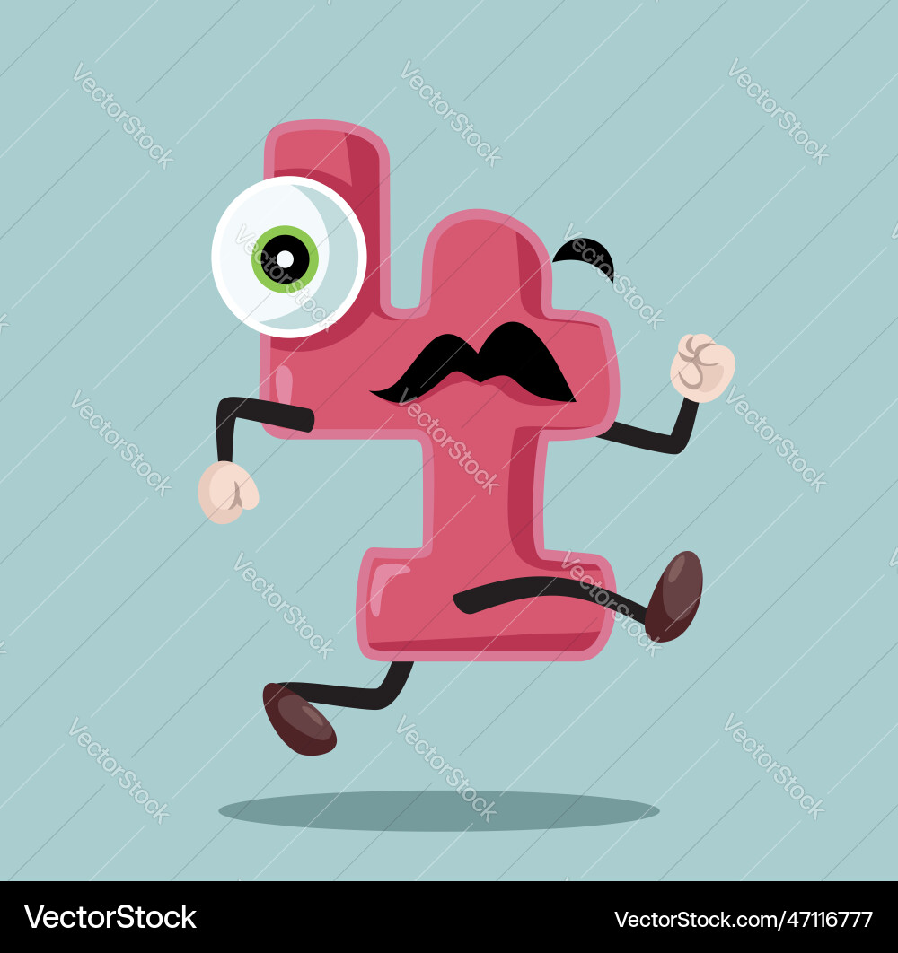 Number four character running fast cartoon Vector Image