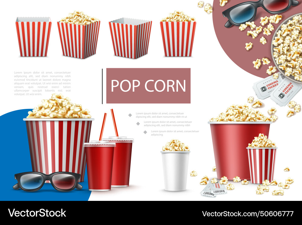 Realistic popcorn elements composition Royalty Free Vector