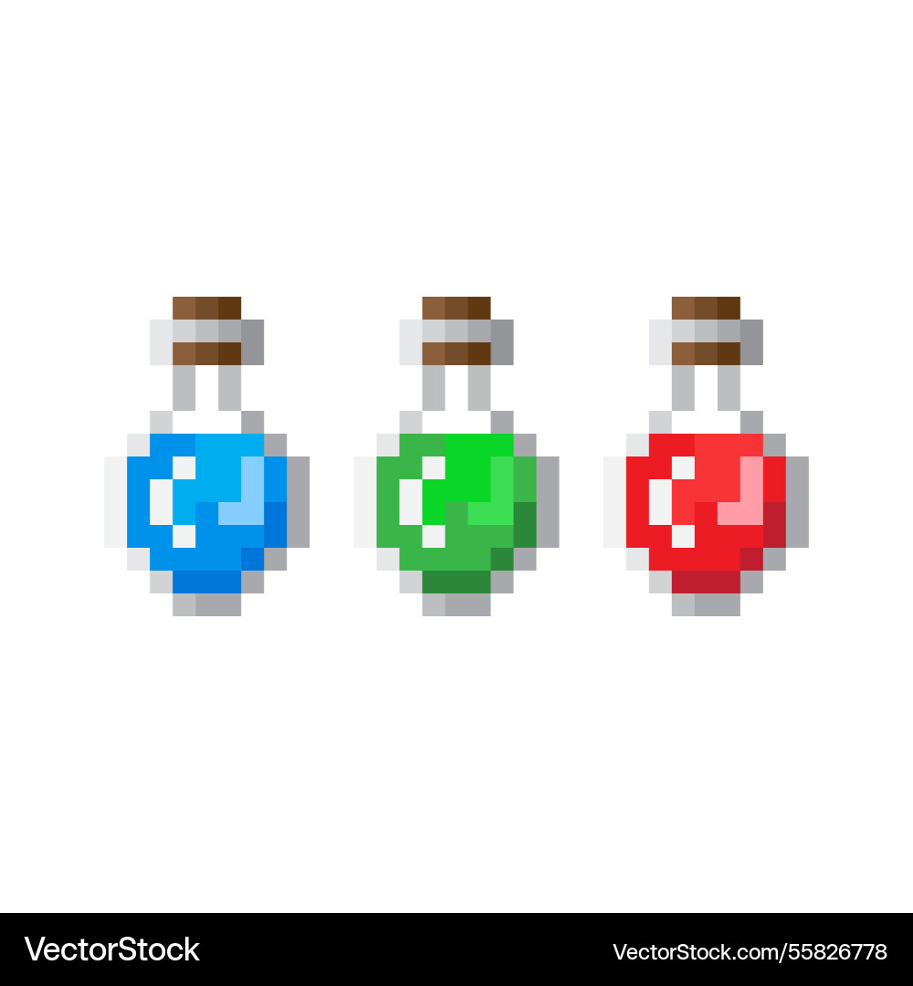 Pixel Art Potion Bottles Royalty Free Vector Image