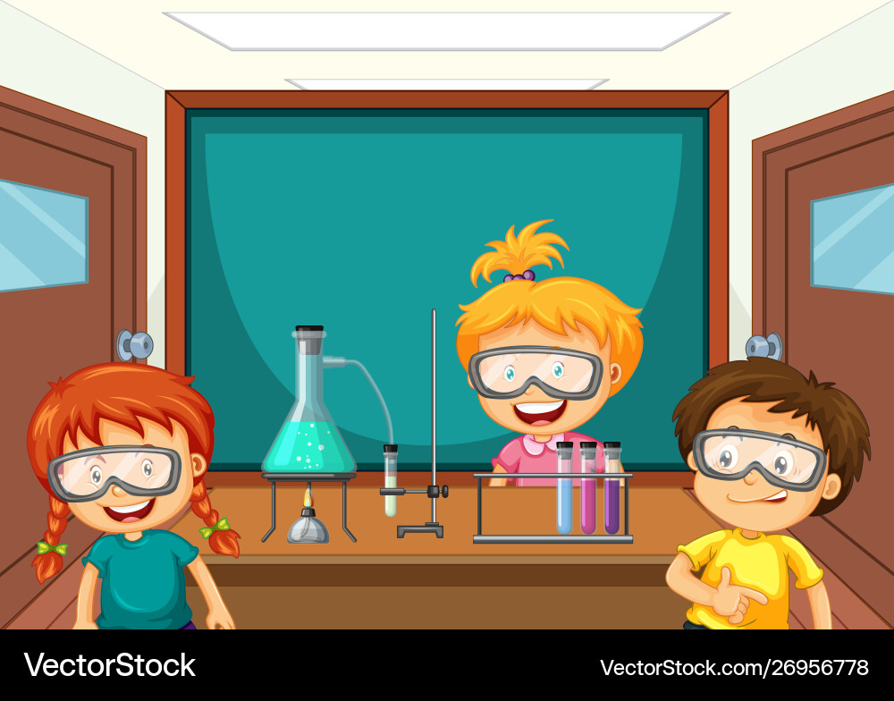 Students working with science tools in lab Vector Image