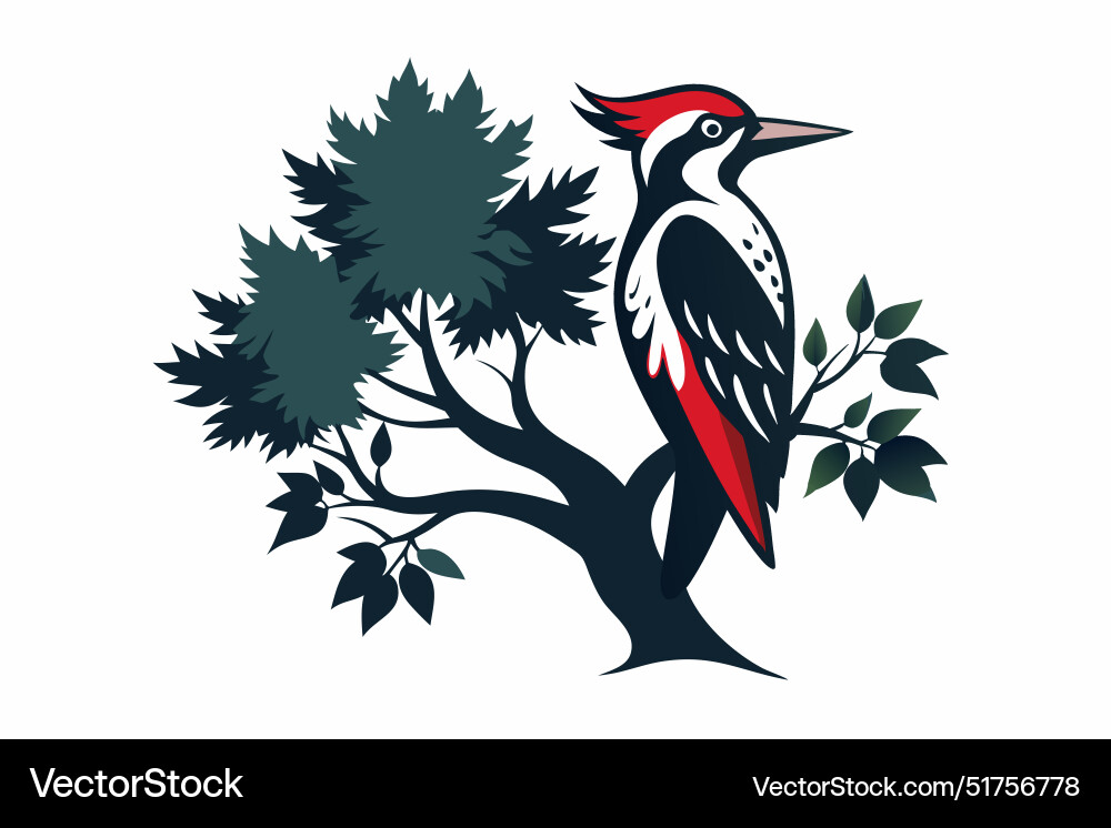 Woodpecker bird on the tree logo j Royalty Free Vector Image