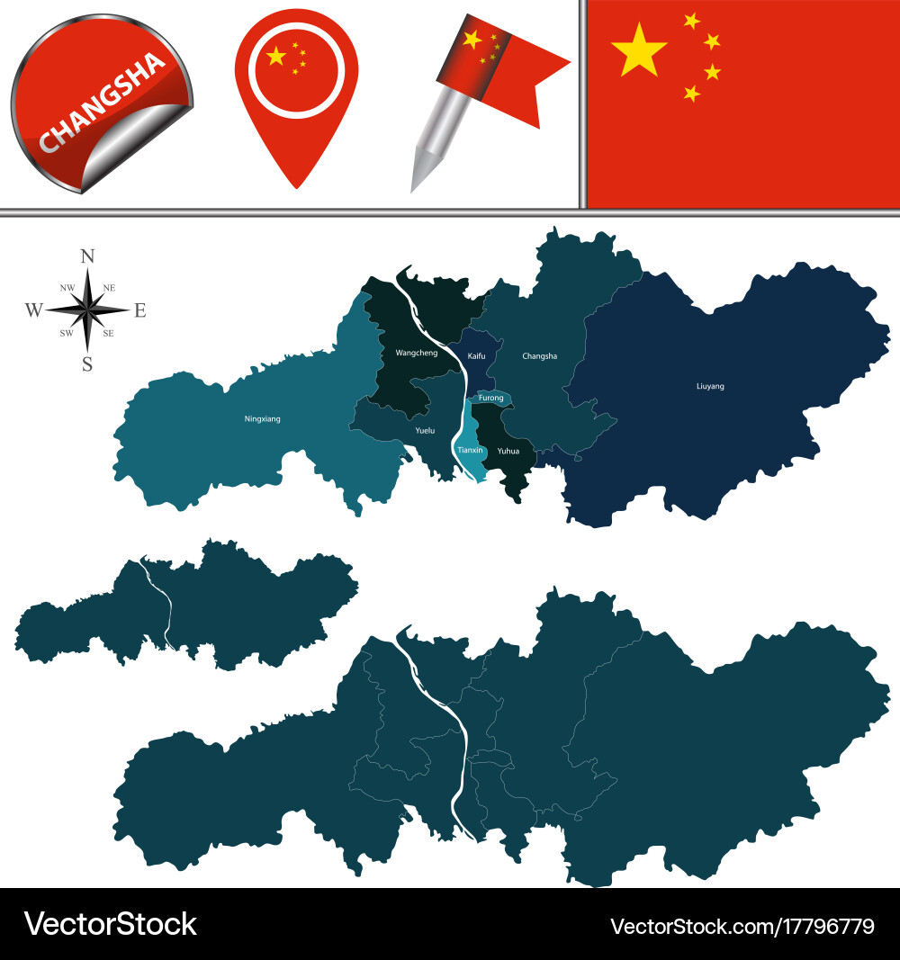 Changsha Map with District Outline Royalty Free Vector Image
