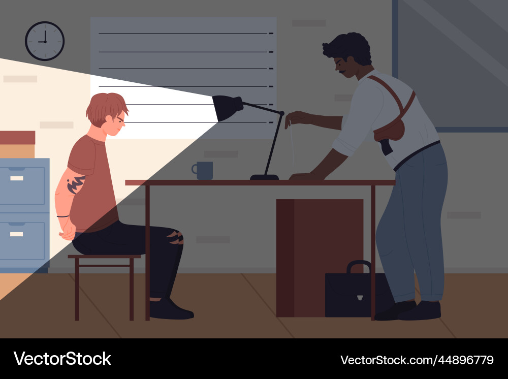 Police investigation investigator interrogating Vector Image