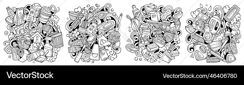 Cartoon Cleaning Doodle Set Royalty Free Vector Image