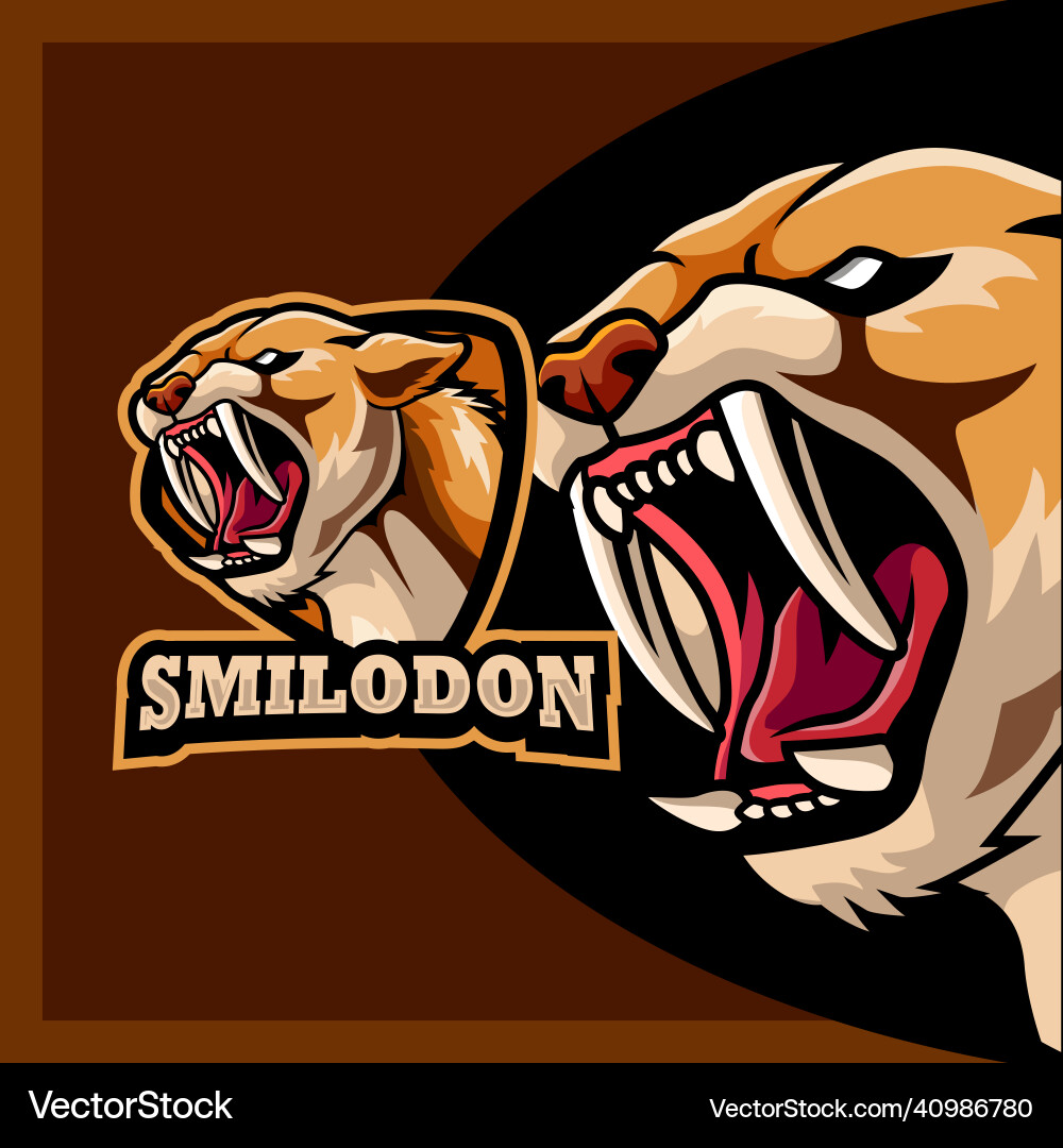 Cartoon smilodon head mascot design template Vector Image