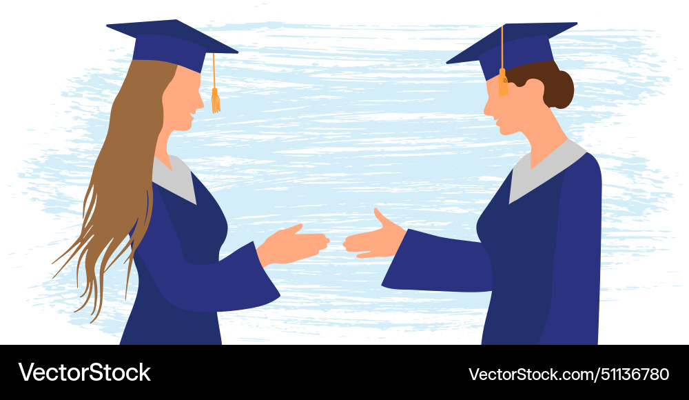 Two female graduates students shake hands Vector Image