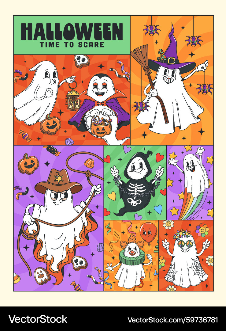 Halloween Ghost Collage - Retro Groovy Royalty Free Vector