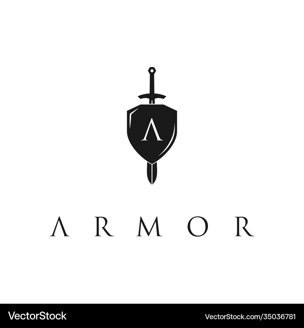 Knight shield armor sword with initial letter Vector Image