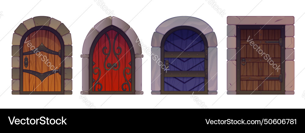 Medieval wooden doors set Royalty Free Vector Image