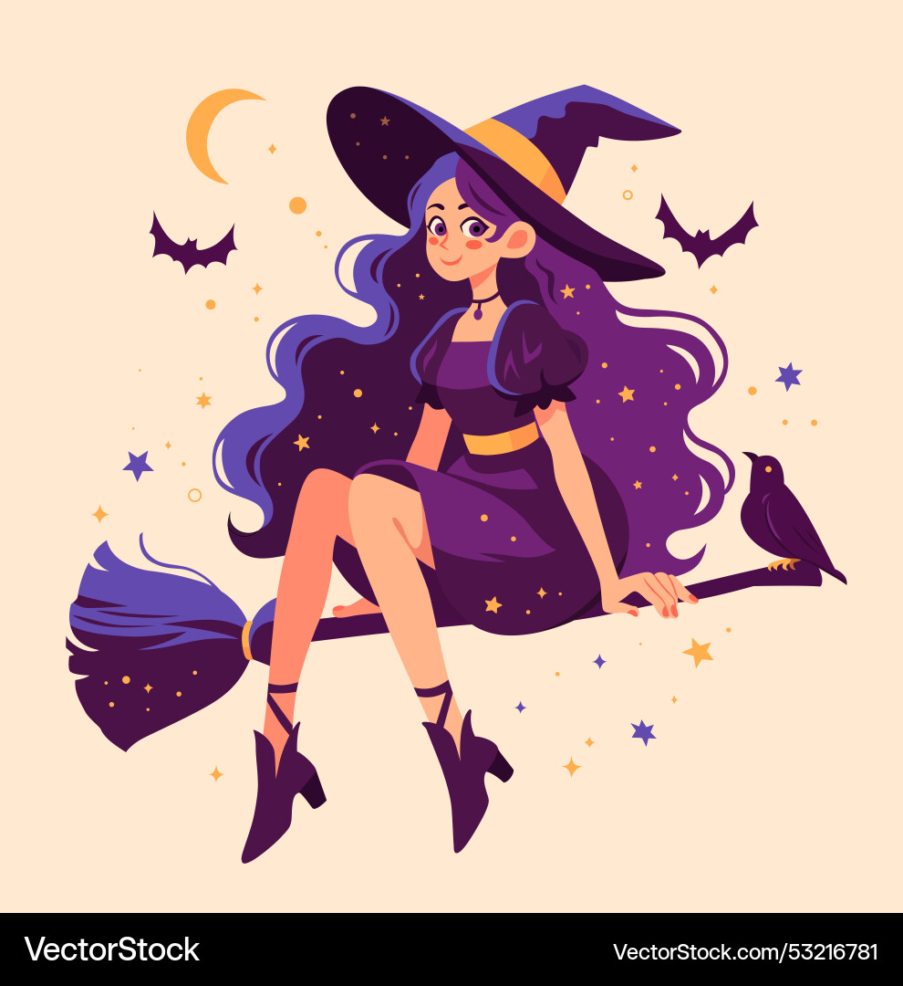 Witch sitting on a broomstick cartoon Royalty Free Vector