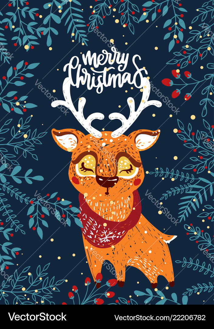Christmas poster with deer Royalty Free Vector Image
