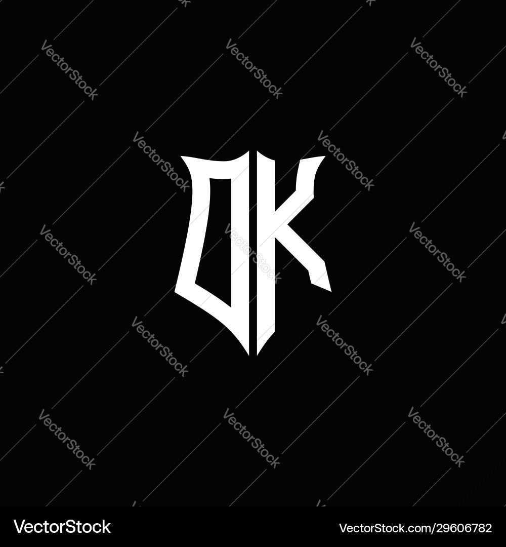 Dk monogram letter logo ribbon with shield style Vector Image