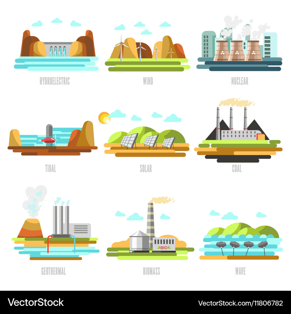 Electricity generation plants and sources Vector Image