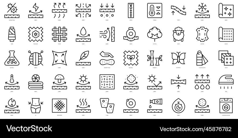 Fabric Feature Icons - Thin Line Royalty Free Vector Image