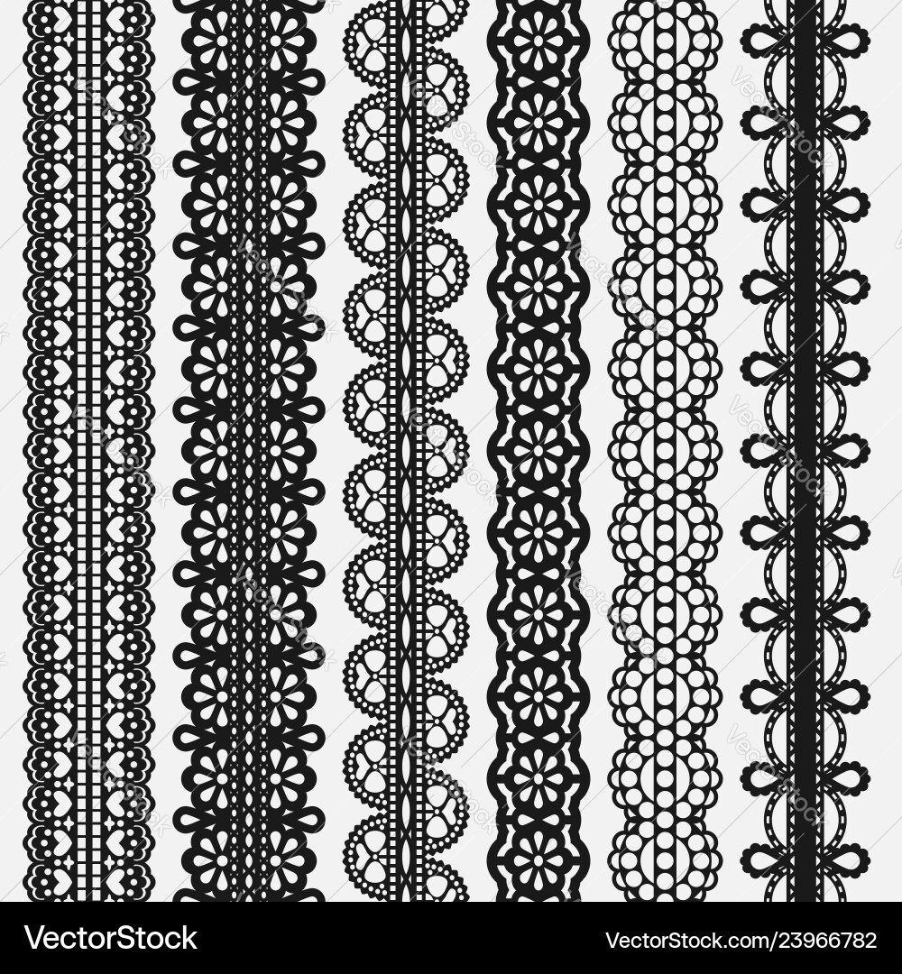Lace seamless borders set isolated on white Vector Image