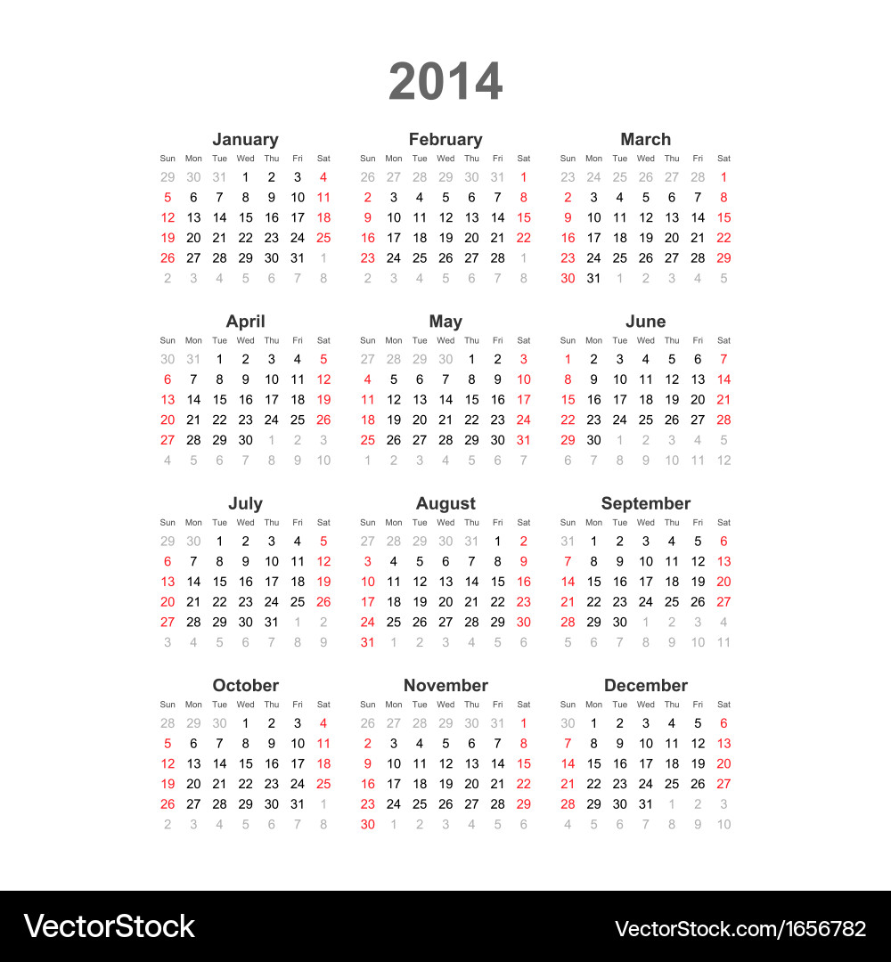 Simple calendar 2014 Royalty Free Vector Image