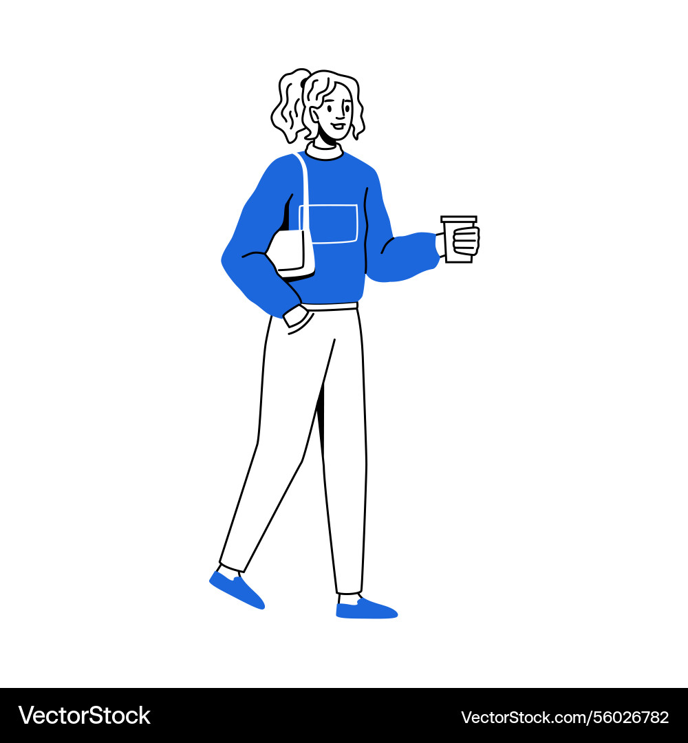 Young woman with coffee cup walking Royalty Free Vector