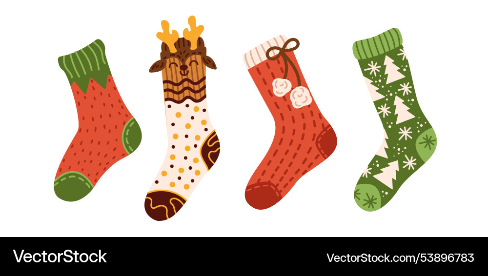 Christmas stockings hanging flat color Royalty Free Vector