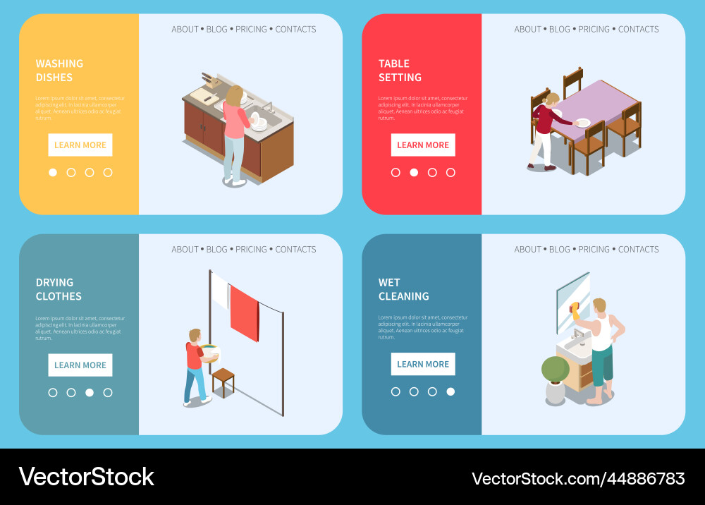 Home chores isometric landing pages Royalty Free Vector