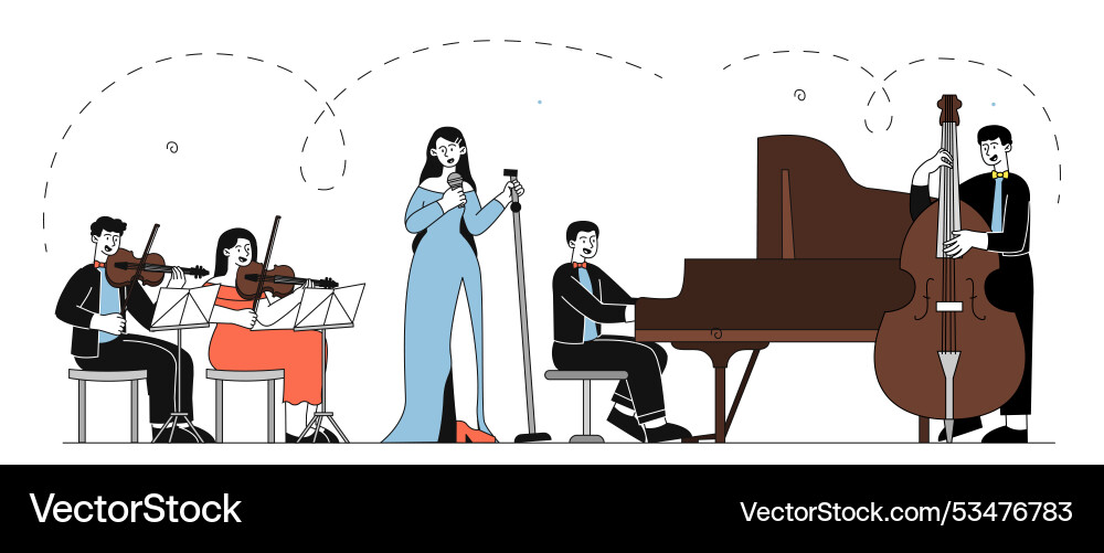 Musical orchestra performing men and women Vector Image