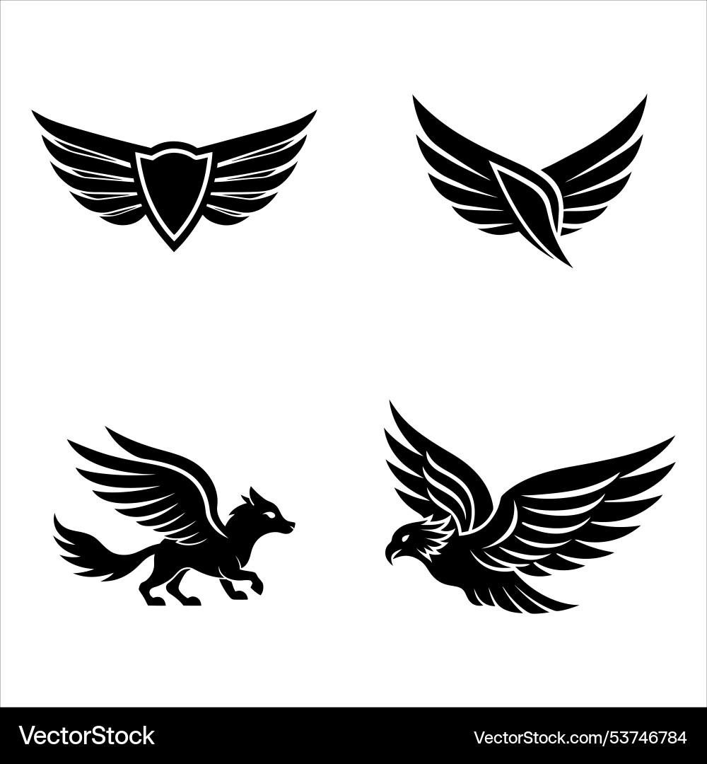 Eagle griffin-tiger bird wings set Royalty Free Vector Image