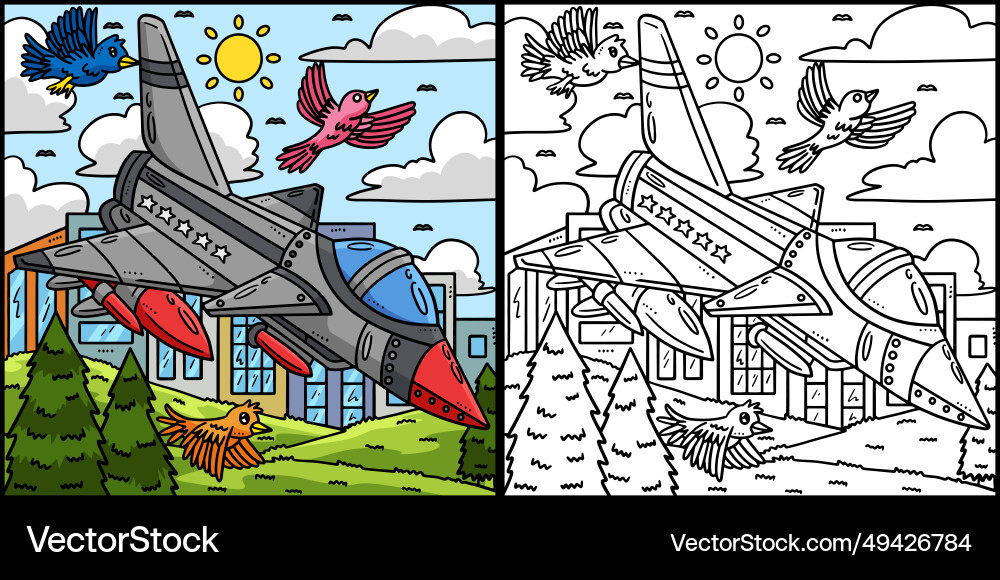 Memorial day fighter jet coloring Royalty Free Vector Image