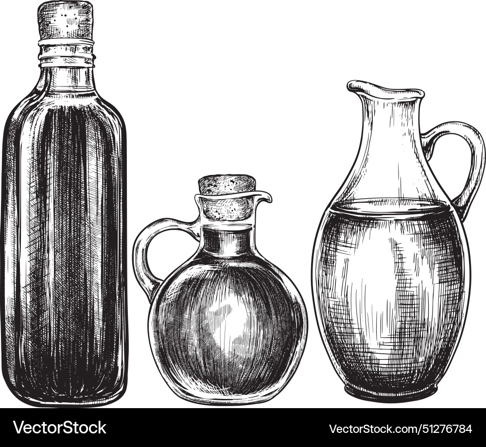 Oil bottles vintage sketch Royalty Free Vector Image