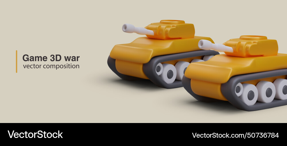 Poster with 3d realistic yellow tanks Royalty Free Vector