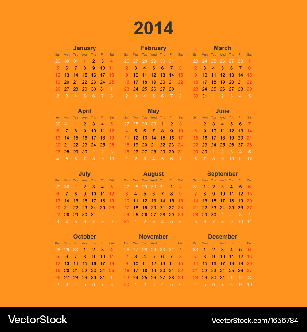 Simple calendar 2014 Royalty Free Vector Image
