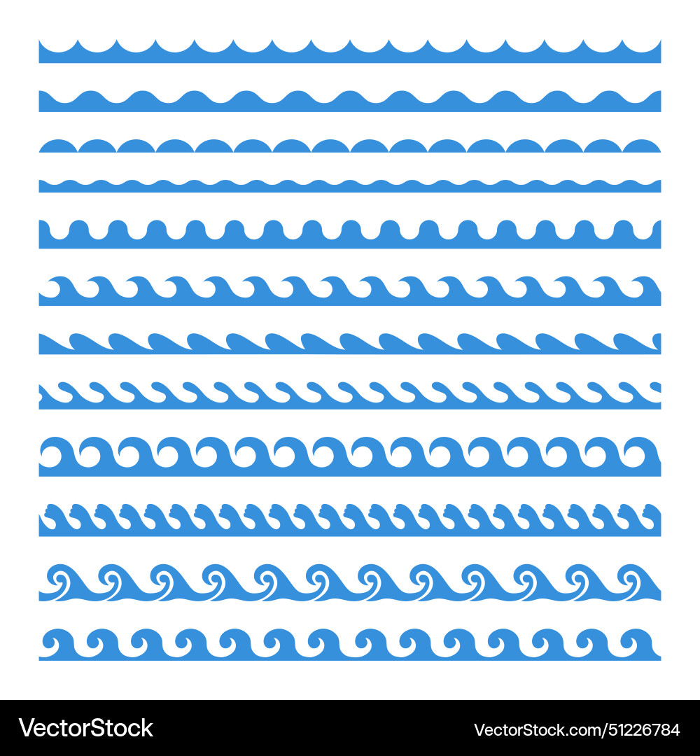 Water wavy borders aquatic waves frame seamless Vector Image
