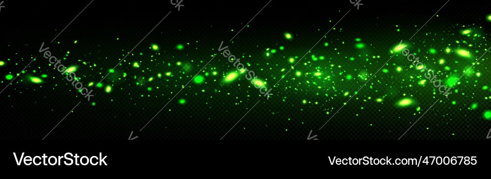 Green fireflies glowing on transparent background Vector Image