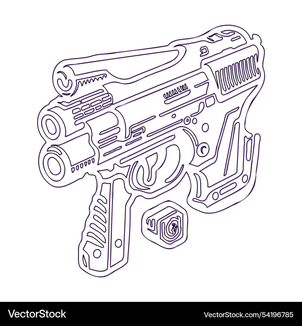 Gun alien outline sketch purple Royalty Free Vector Image