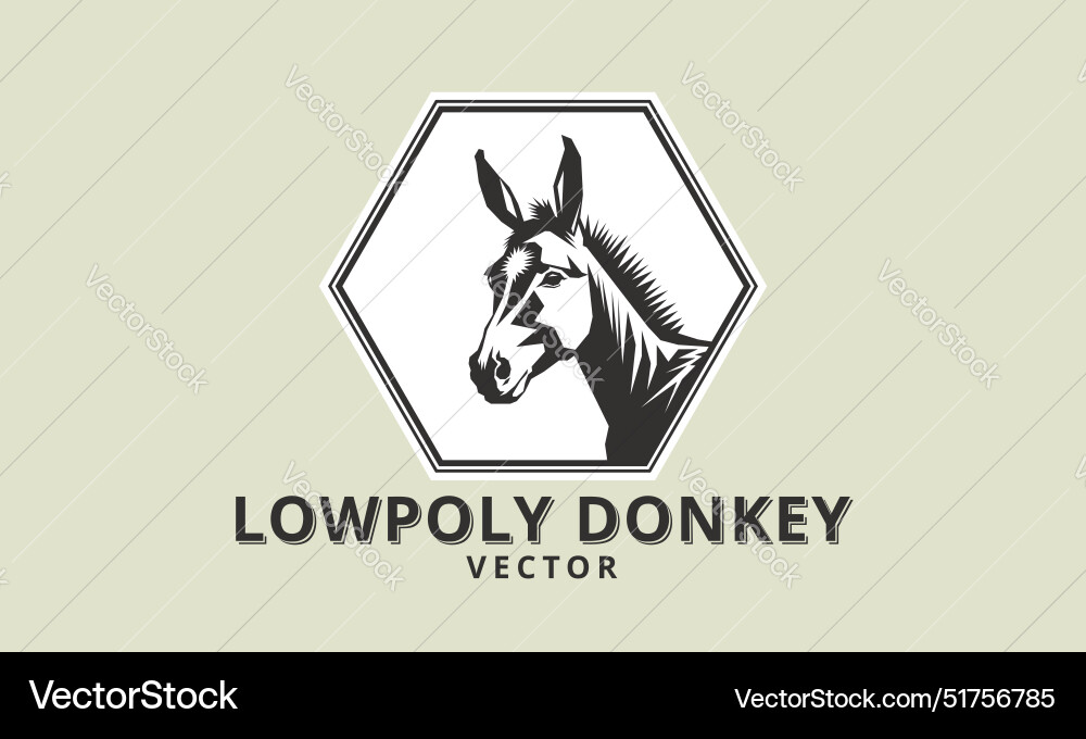 Hexagon black and white logo low poly donkey Vector Image