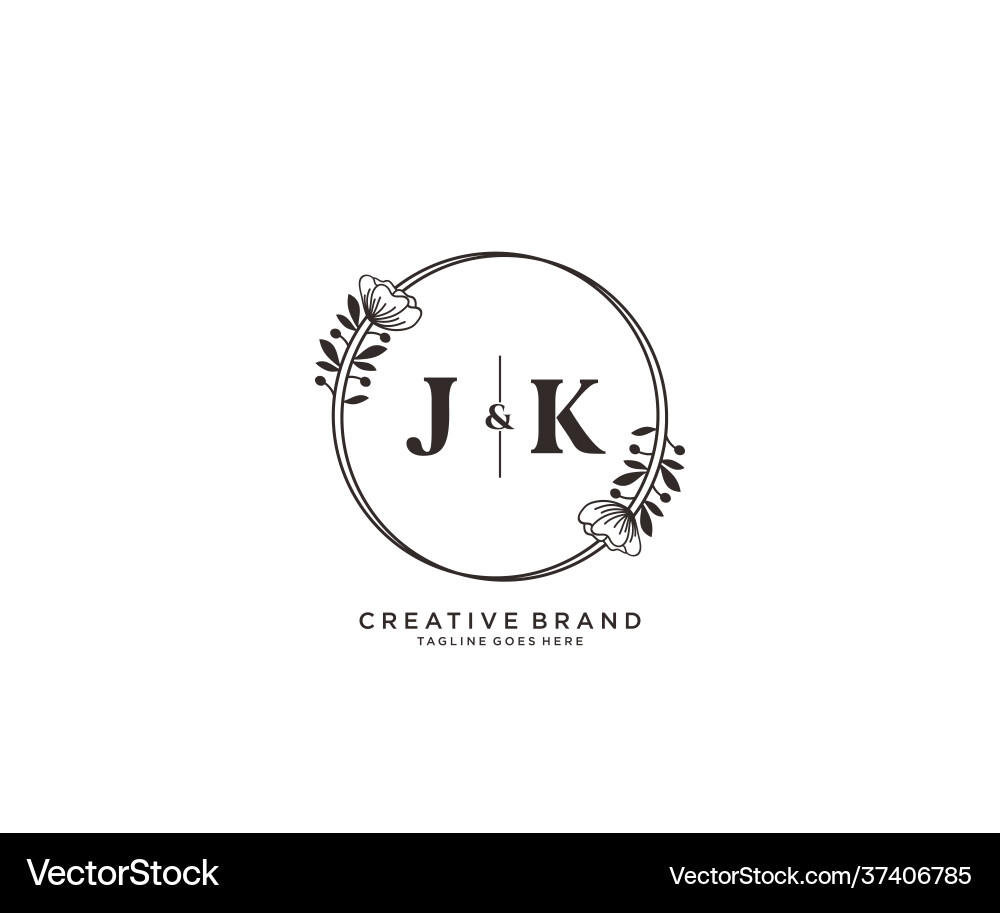 Initial jk letters hand drawn feminine and floral Vector Image