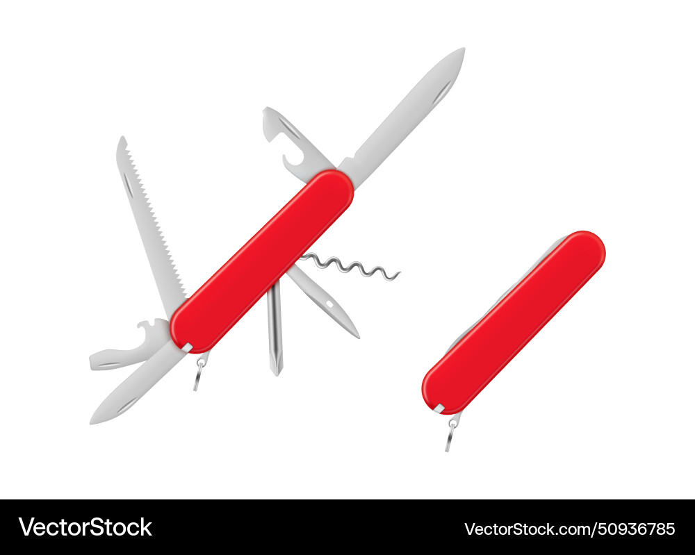Red multifunctional pocket knife camping Vector Image