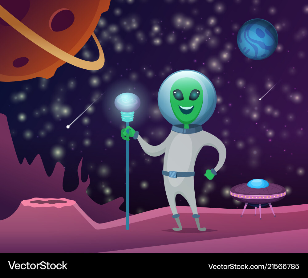 Space background with character of funny alien Vector Image