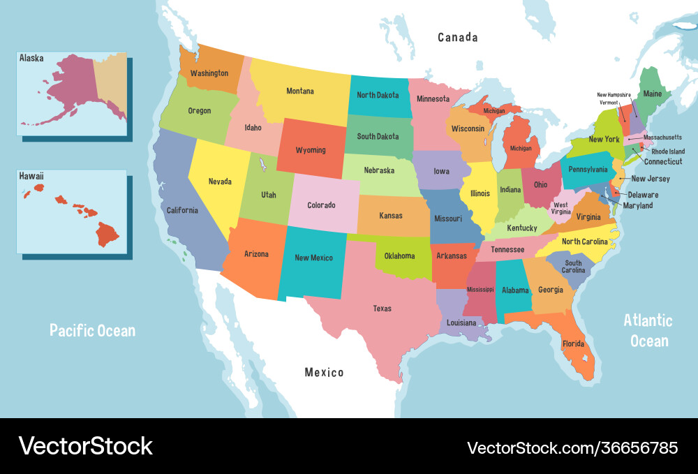 United states america map with names Royalty Free Vector