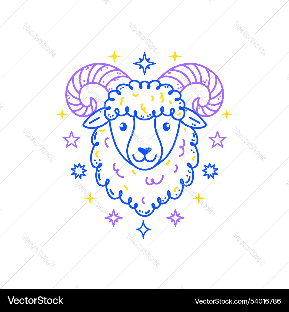 Aries zodiac sign in doodle style Royalty Free Vector Image