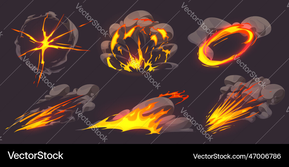 Comic explosive fire cloud game effect Royalty Free Vector