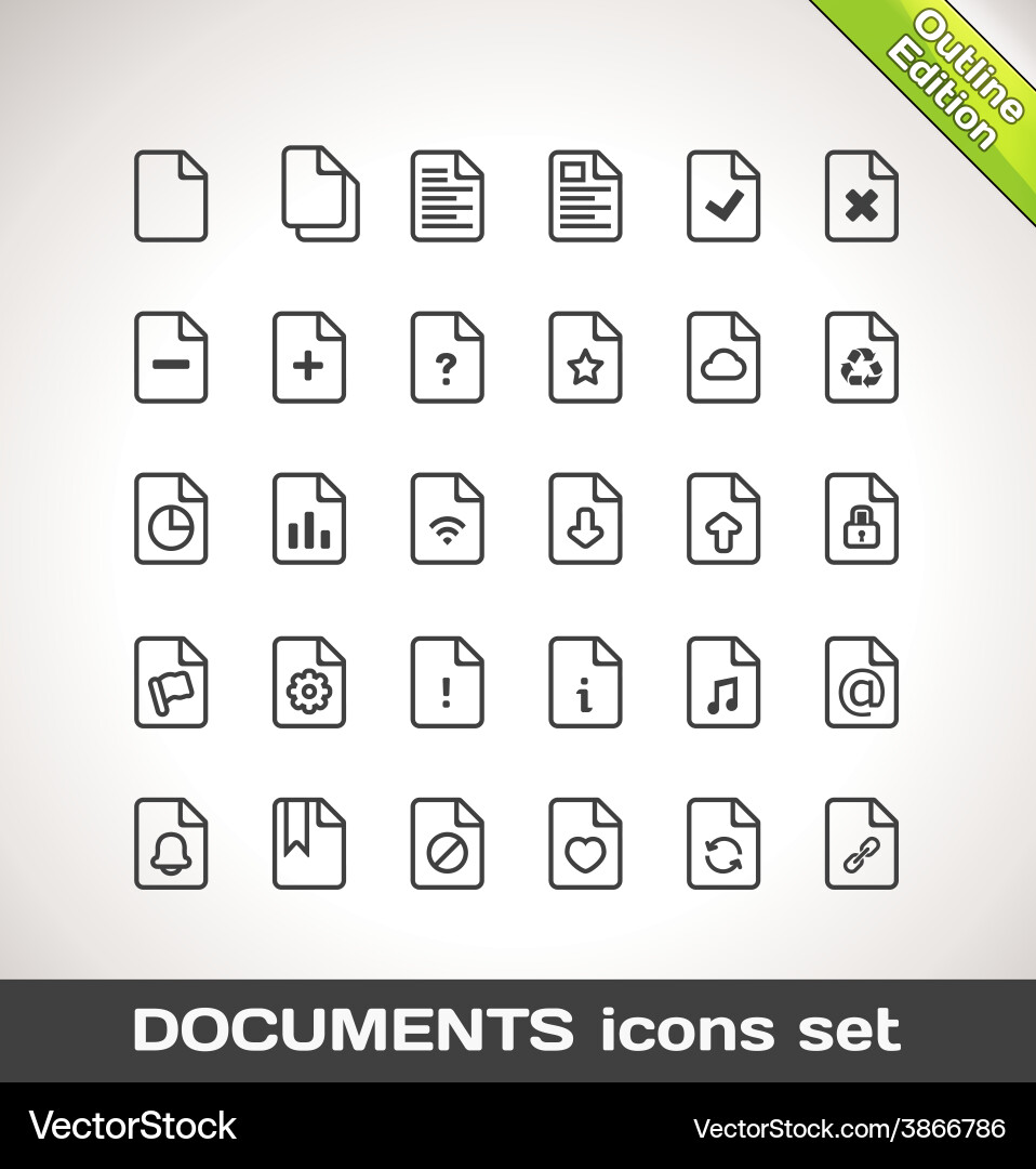 Documents icon set outline Royalty Free Vector Image