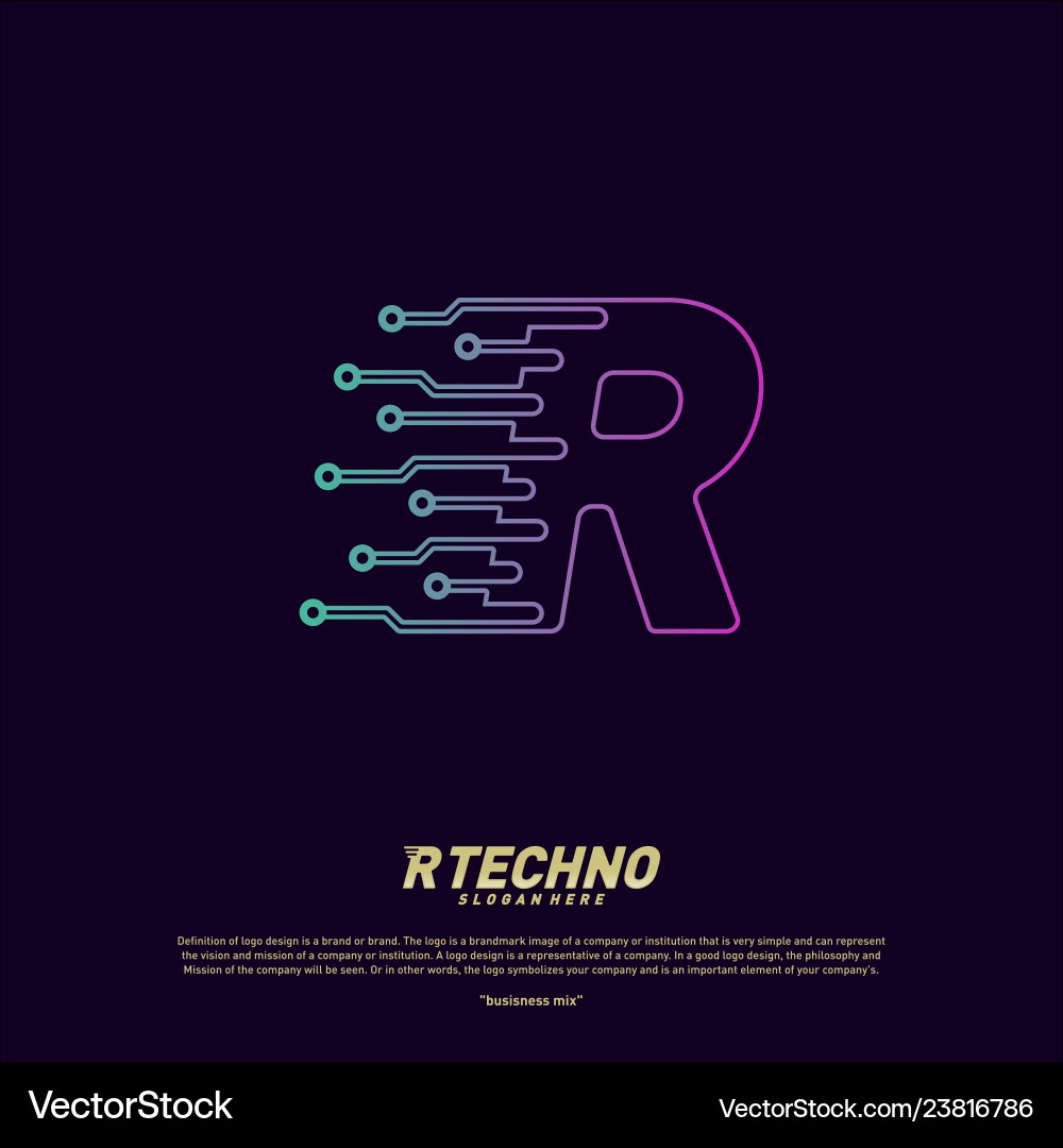 Letter r digital logo design concept initial Vector Image