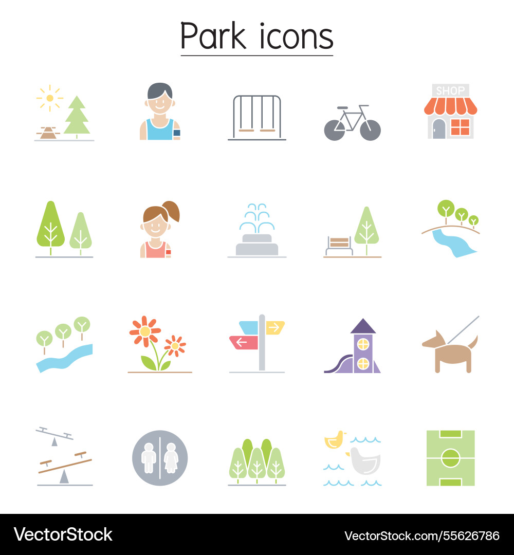 Park icon set in flat color style Royalty Free Vector Image