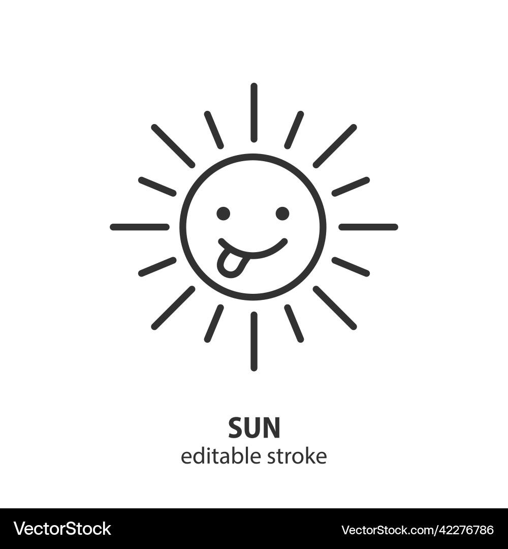 Smiling sun line icon summer symbol Royalty Free Vector