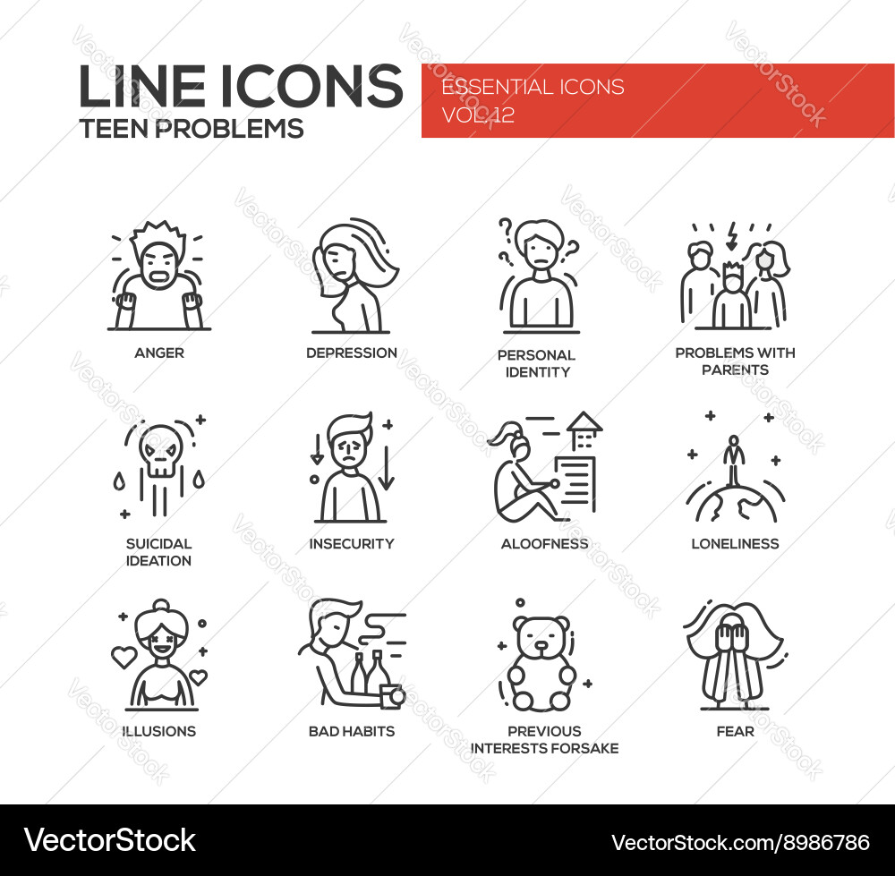 Teenage Struggles - Line Icons Royalty Free Vector Image