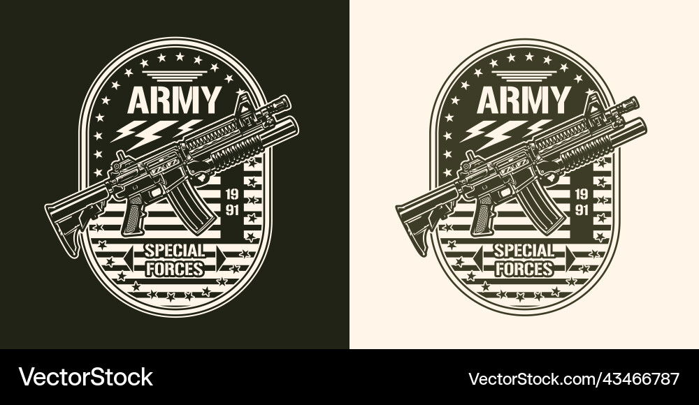 Army weapons vintage monochrome sticker Royalty Free Vector