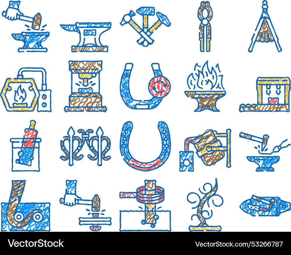 Blacksmith forge anvil work icon hand drawn Vector Image