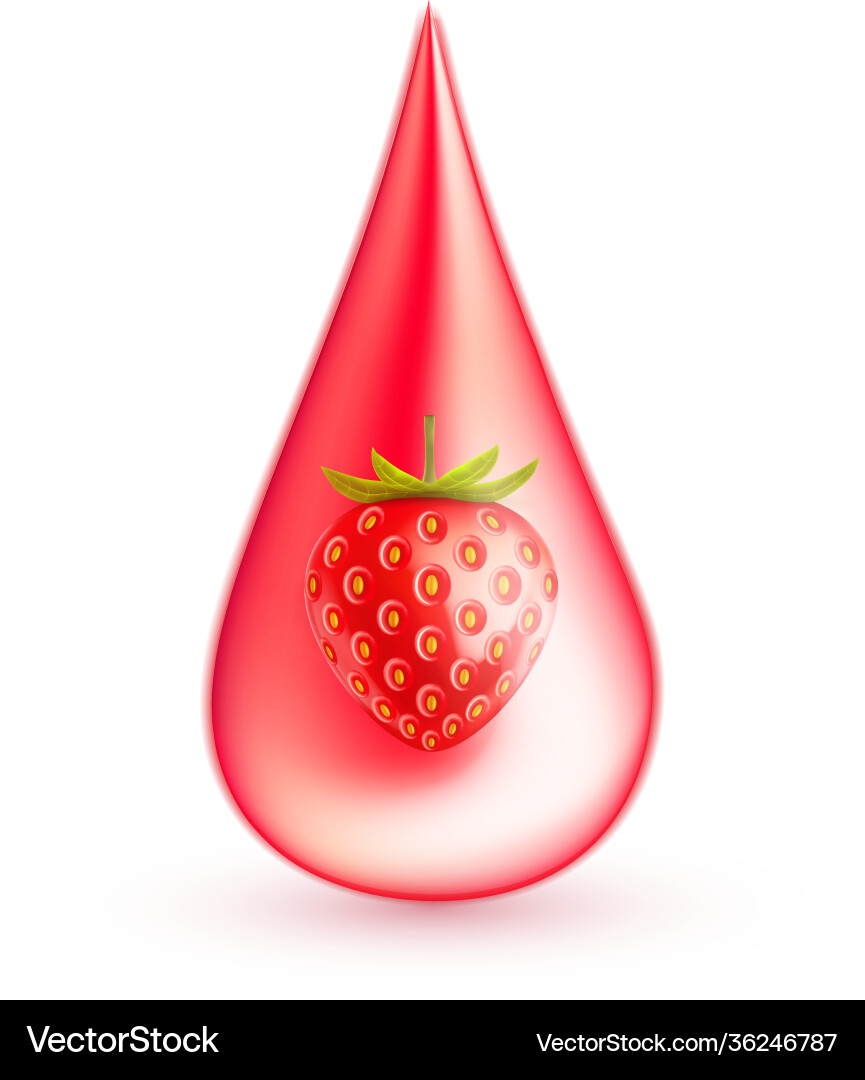 Realistic red strawberry juice sdrop Royalty Free Vector